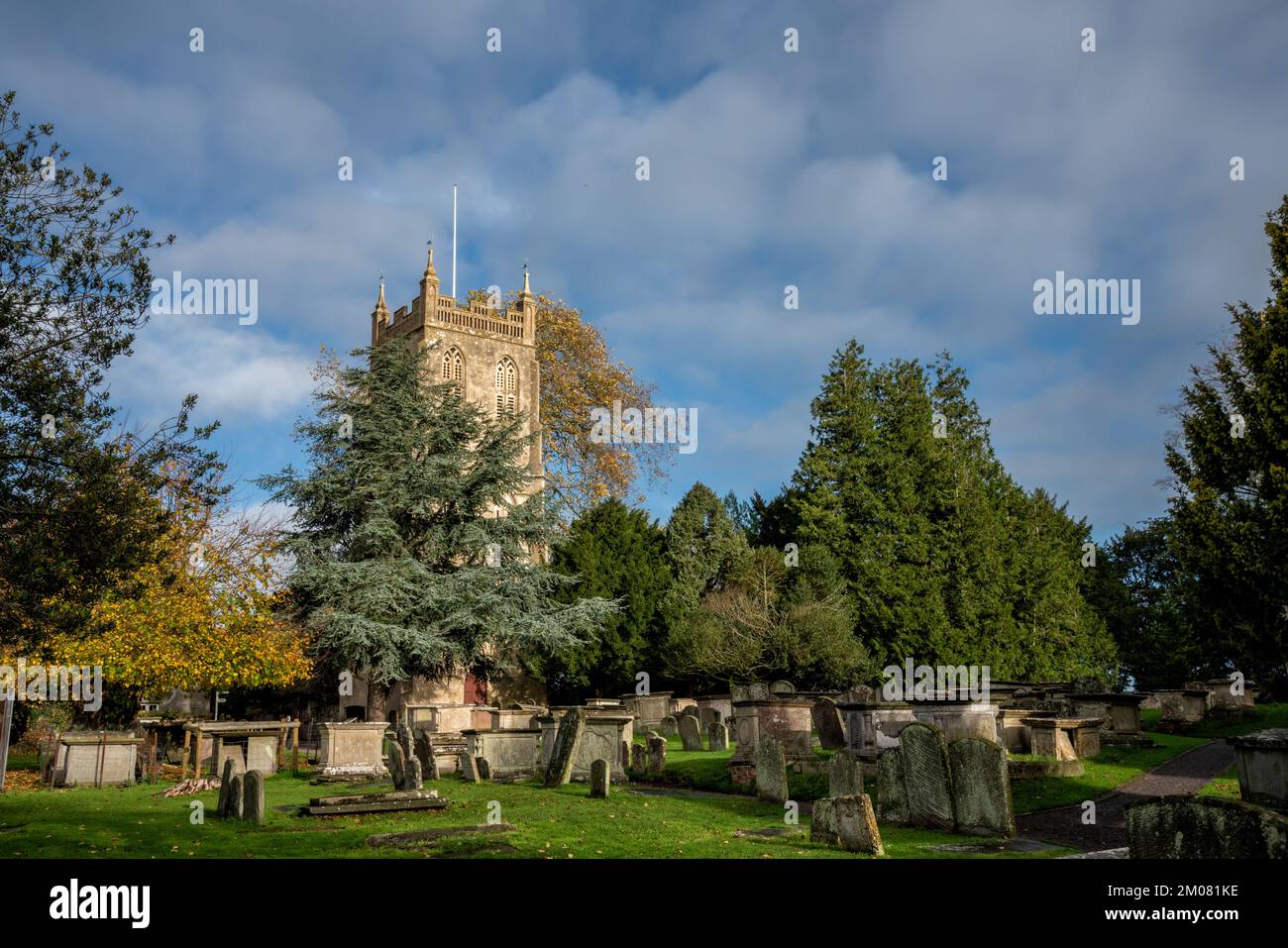 The tower of the 13th Century church of St Mary The Virgin at Berkeley ...