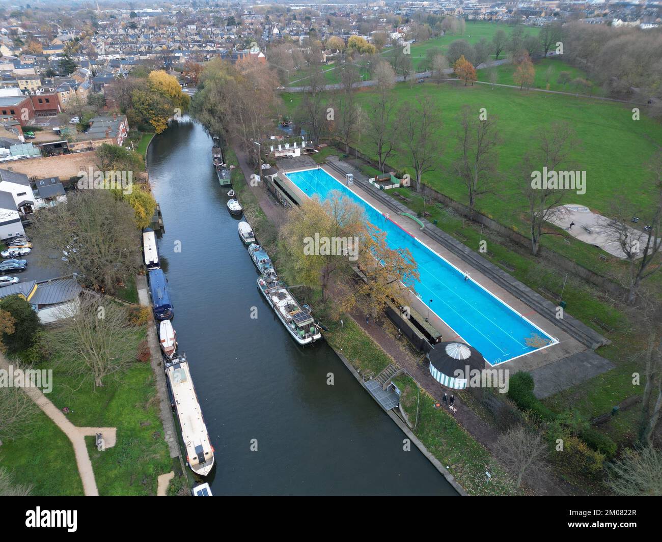Jesus Green Lido Cambridge City centre England drone aerial Stock Photo ...