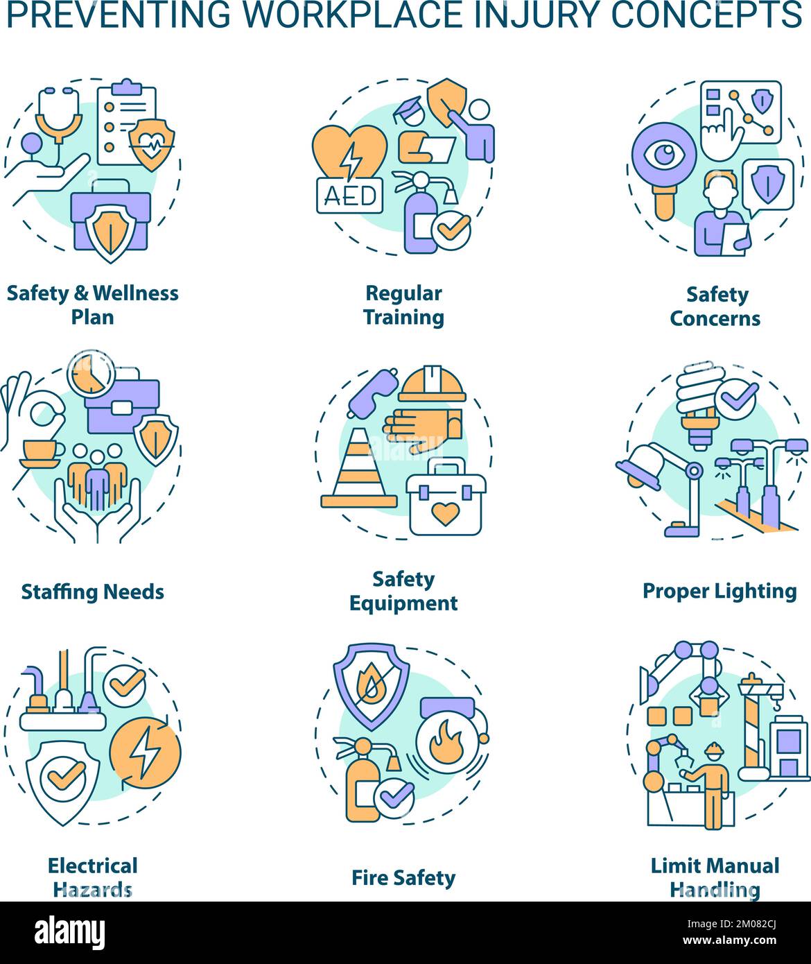 Preventing workplace injury concept icons set Stock Vector Image & Art ... Preventing workplace injury concept icons set Stock Vector Image & Art ...