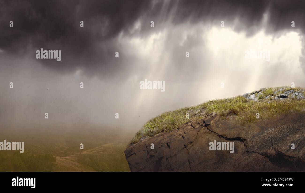 The edge of a cliff with landscapes and dramatic sky background Stock ...