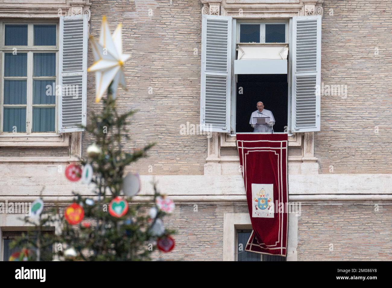 Pope Francis delivers the traditional Sunday Angelus Prayer from the ...