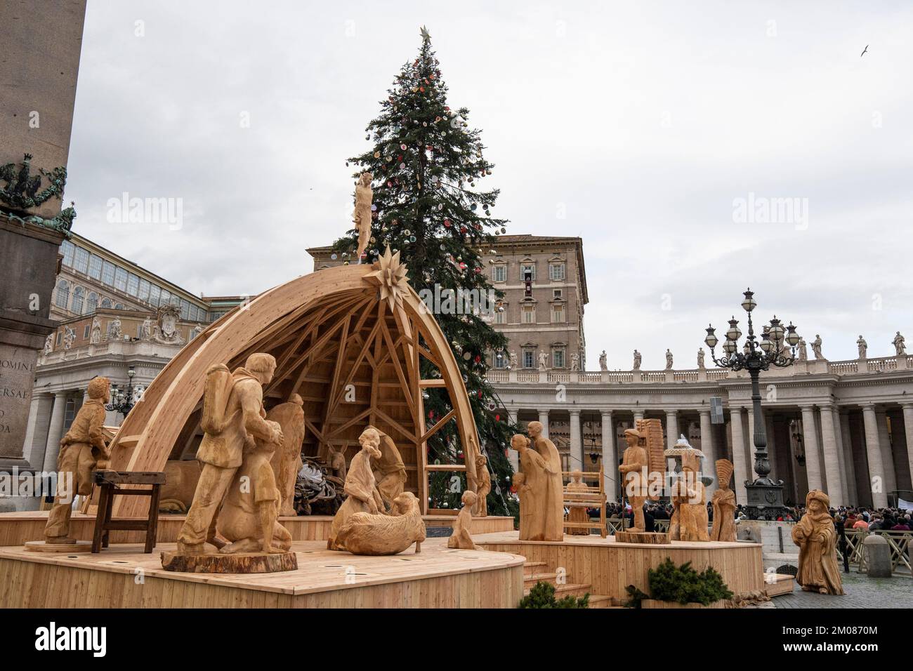 Vatican's Christmas Tree and Nativity Scene in St. Peter's Square. Pope ...