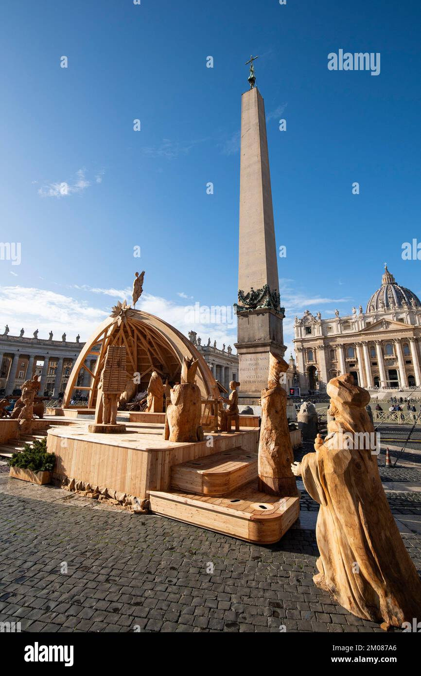 Vatican's Christmas Tree and Nativity Scene in St. Peter's Square. Pope ...