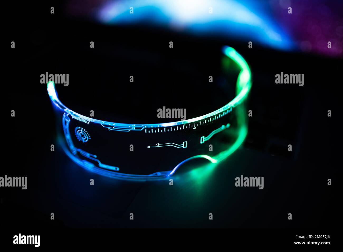 Neon glasses. Futuristic blue and green glowing devices for online ...