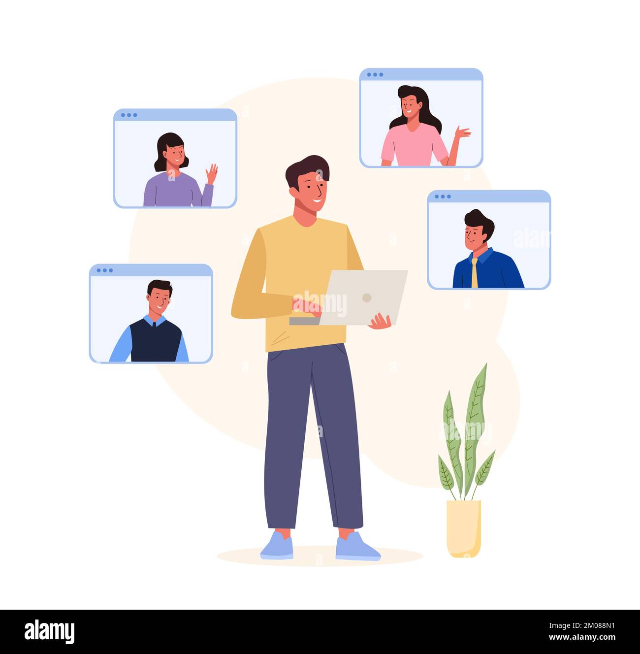 Business people have virtual online meeting, video conference with ...