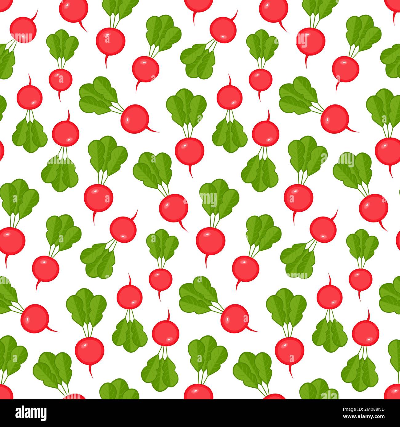 Radish with green leaves pattern. Flat vegetable seamless print for ...