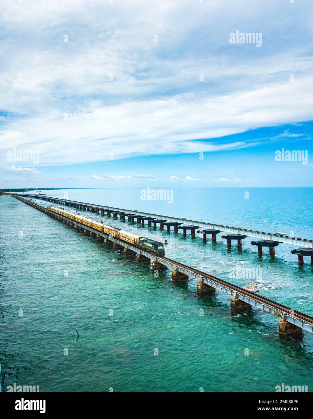 Train crossing pamban bridge hi-res stock photography and images - Alamy