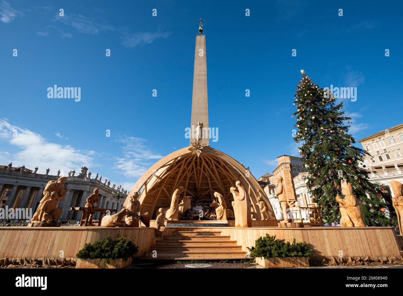 Vatican's Christmas Tree and Nativity Scene in St. Peter's Square. Pope ...