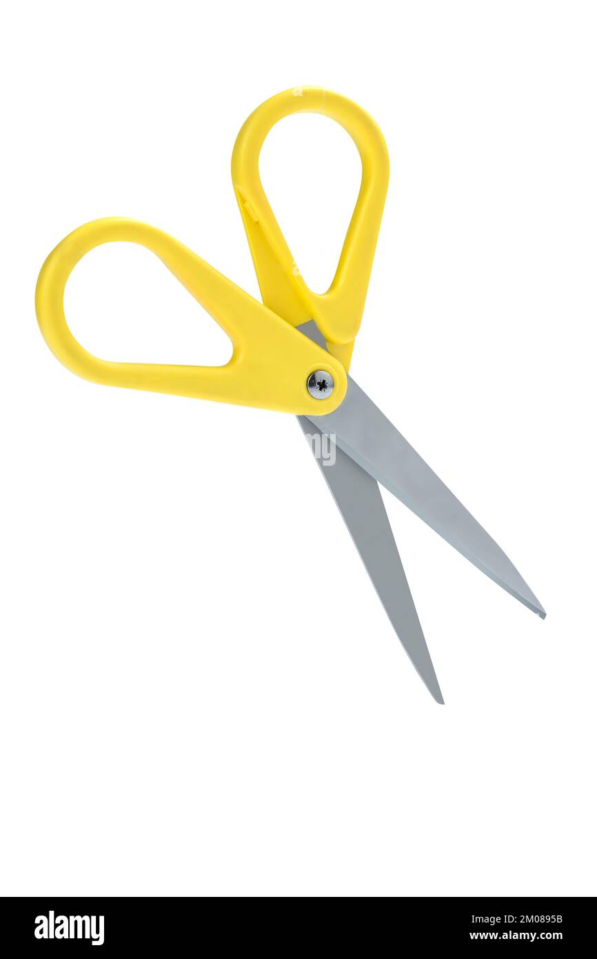 Yellow scissors isolated over white background Stock Photo - Alamy