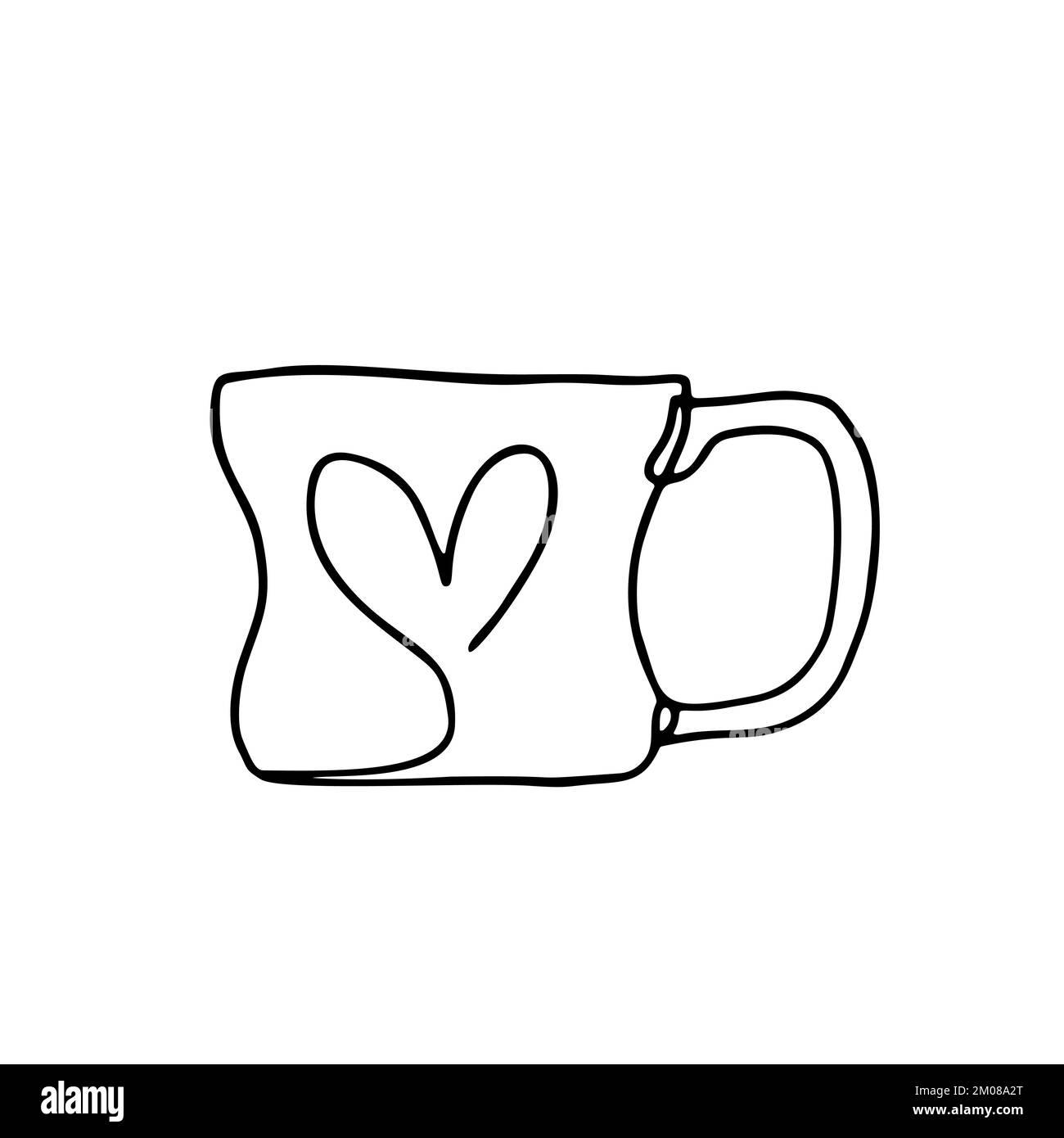 Hand drawn continuous inky line cup decorated with heart Stock Vector ...