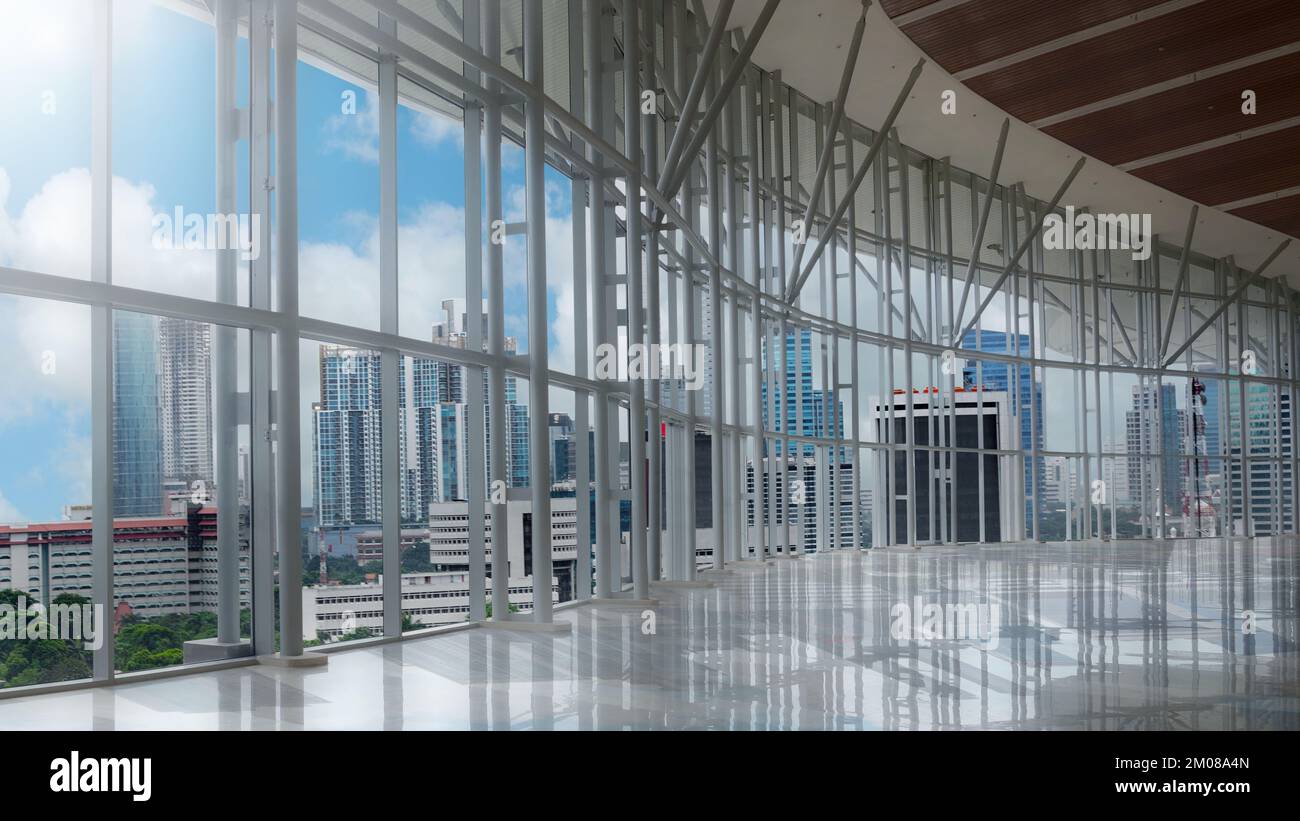 Office building with window glass and view of modern cityscapes ...