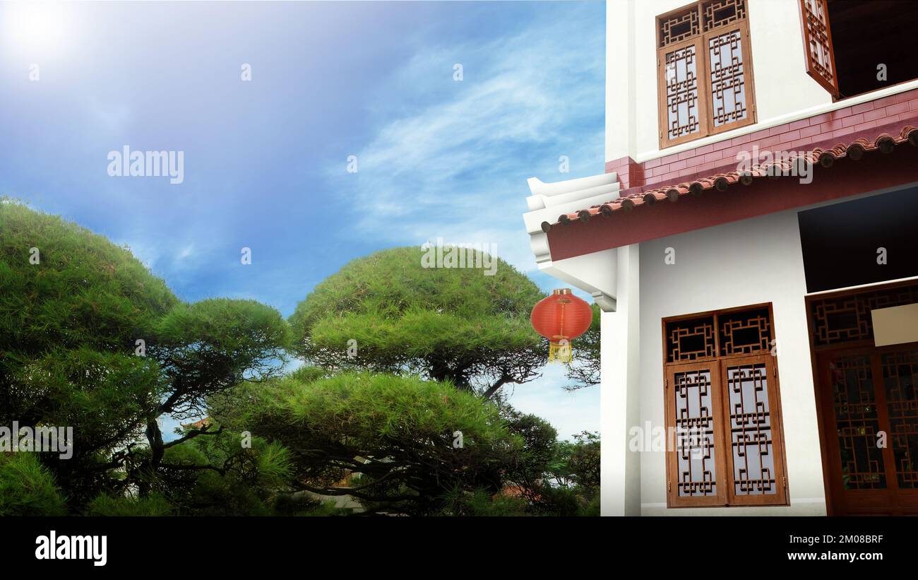 Classic house with Chinese wooden windows and doors decoration with ...