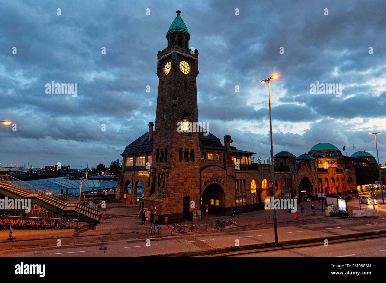 Gauge tower, clock tower on the Elbe, historical landmark at the St ...
