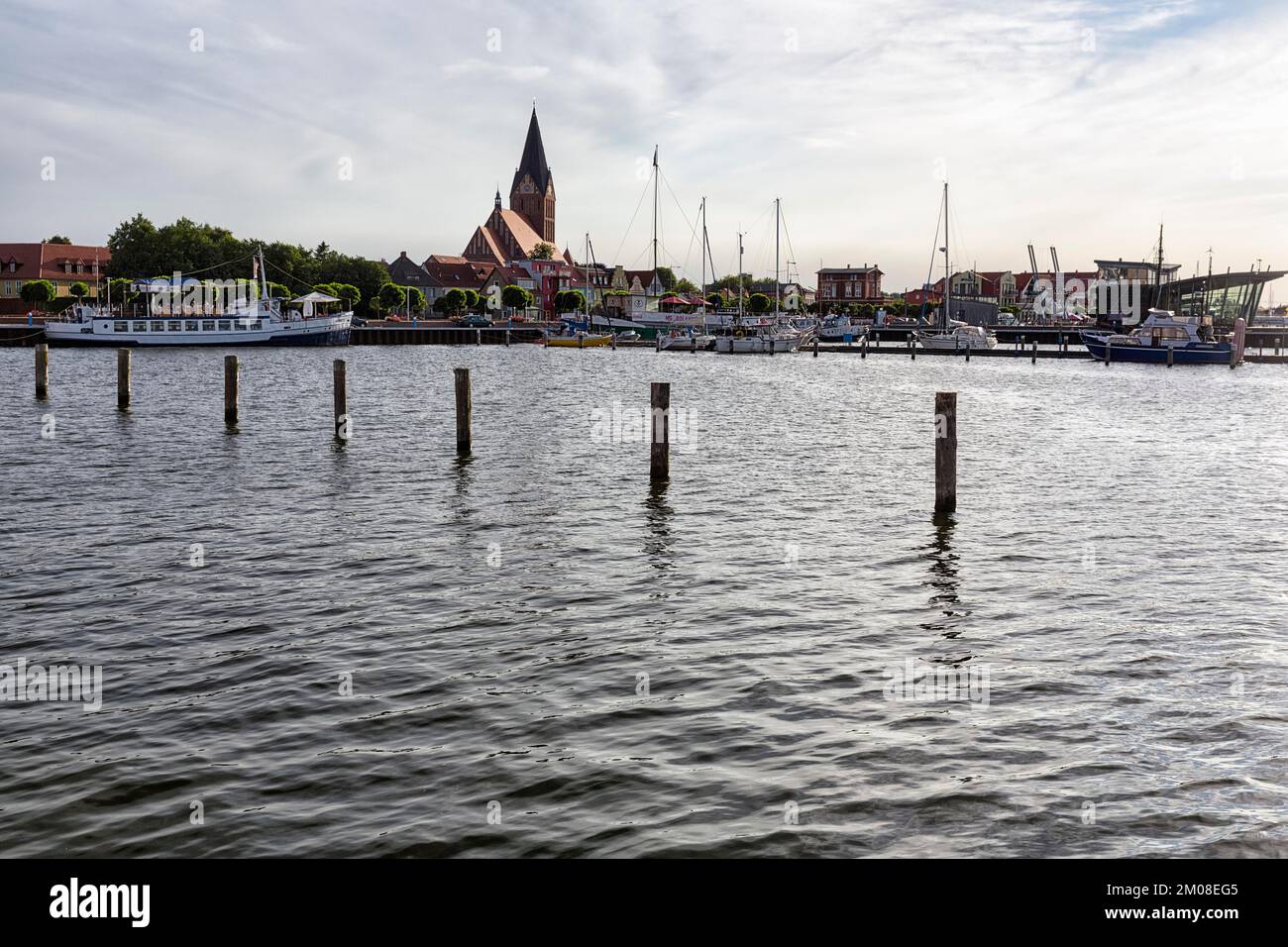 View over the Barther Bodden to the harbour and the church St. Marien ...