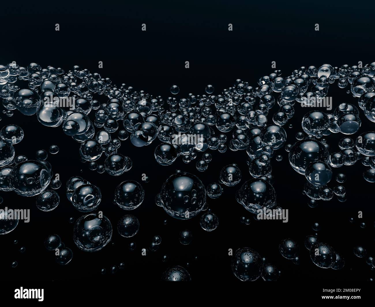 A science concept of a collection of transparent liquid molecules ...