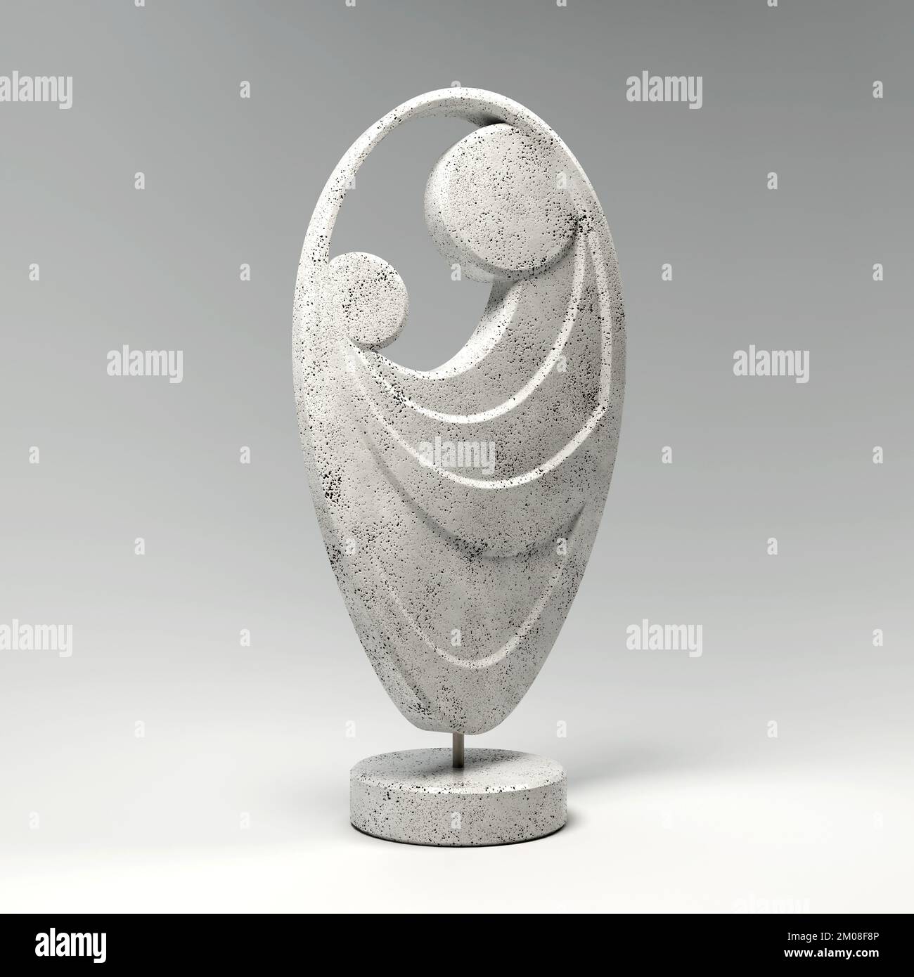 An abstract sculpture made of stone portraying a mother embracinging a ...