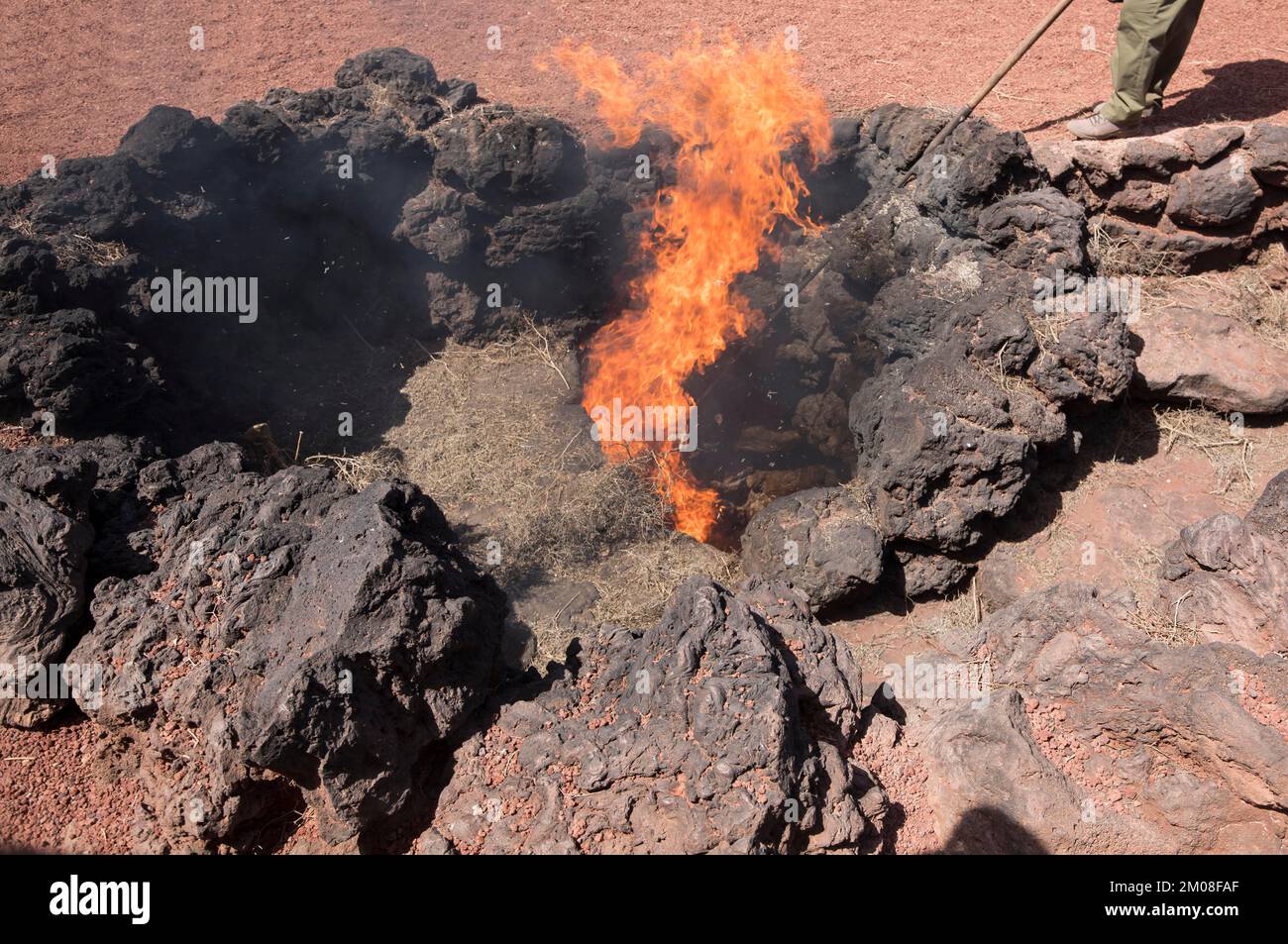 Straw fire caused by natural volcanic heat at the visitor centre in ...