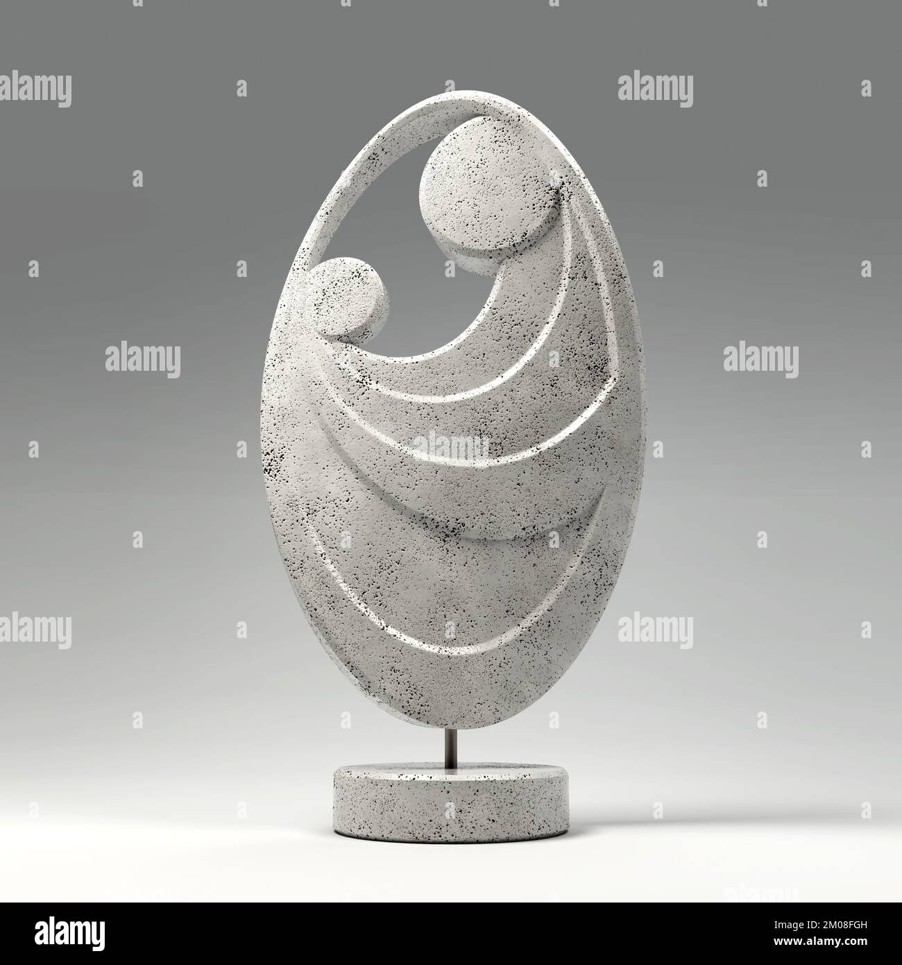 An abstract sculpture made of stone portraying a mother embracinging a ...