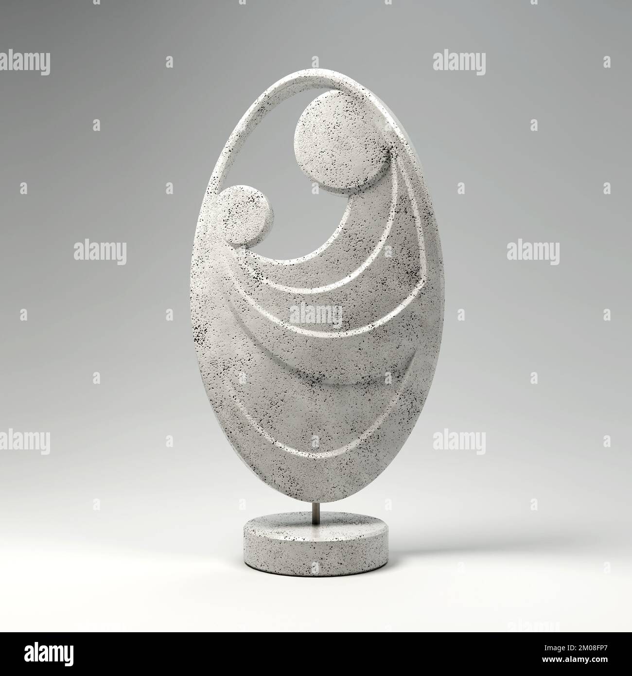 An abstract sculpture made of stone portraying a mother embracinging a ...