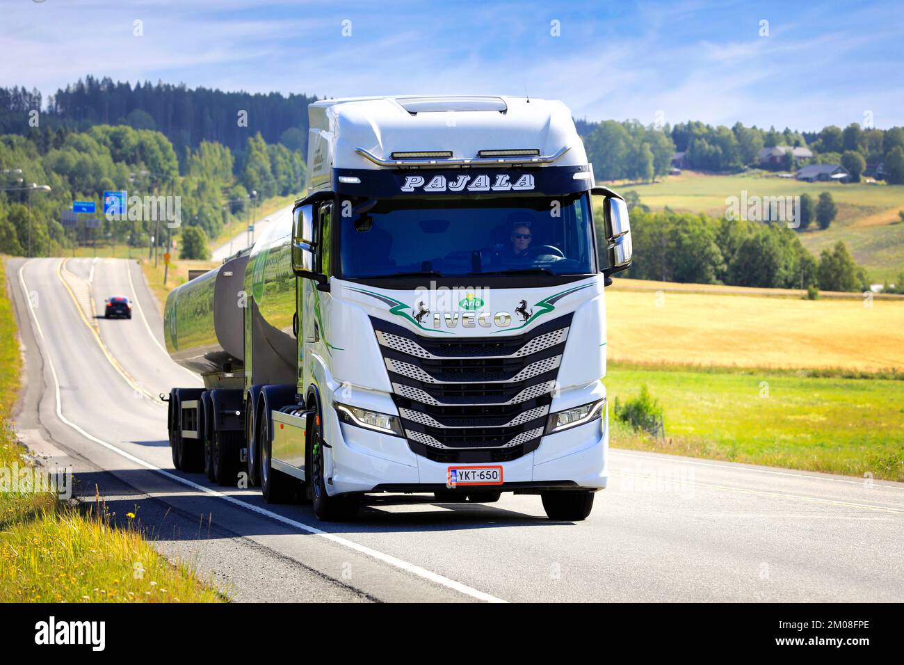 White Iveco S-Way milk tank truck of Pajala for Arla Foods moving in ...