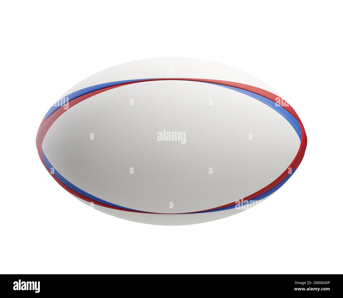 A white textured rugby ball with color design elements on a isolated ...