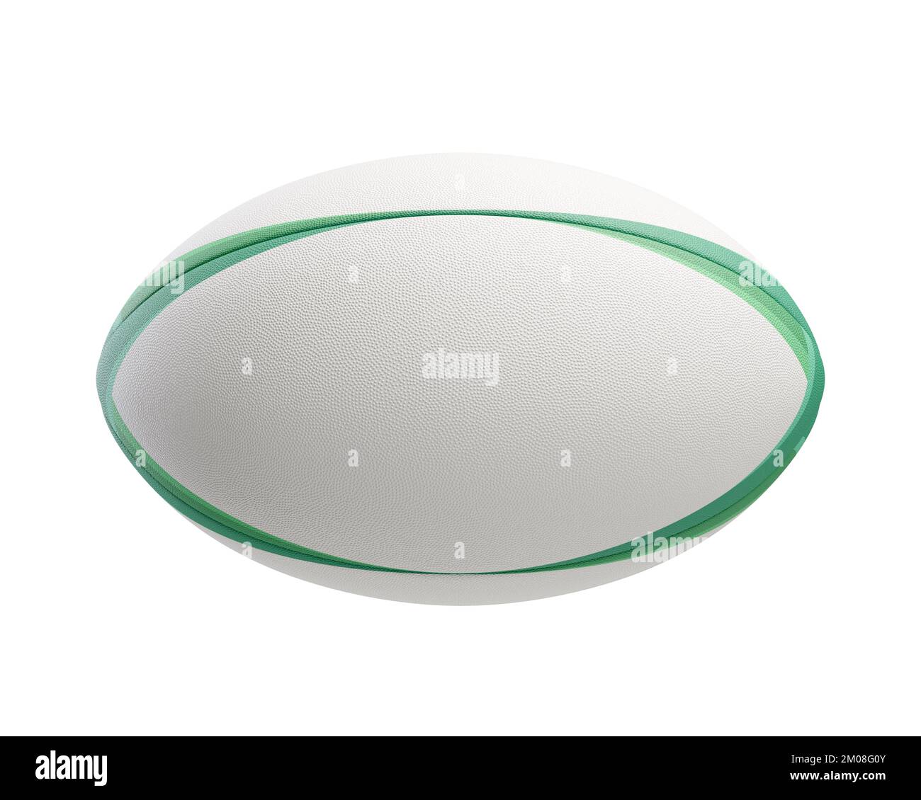 A white textured rugby ball with color design elements on a isolated ...