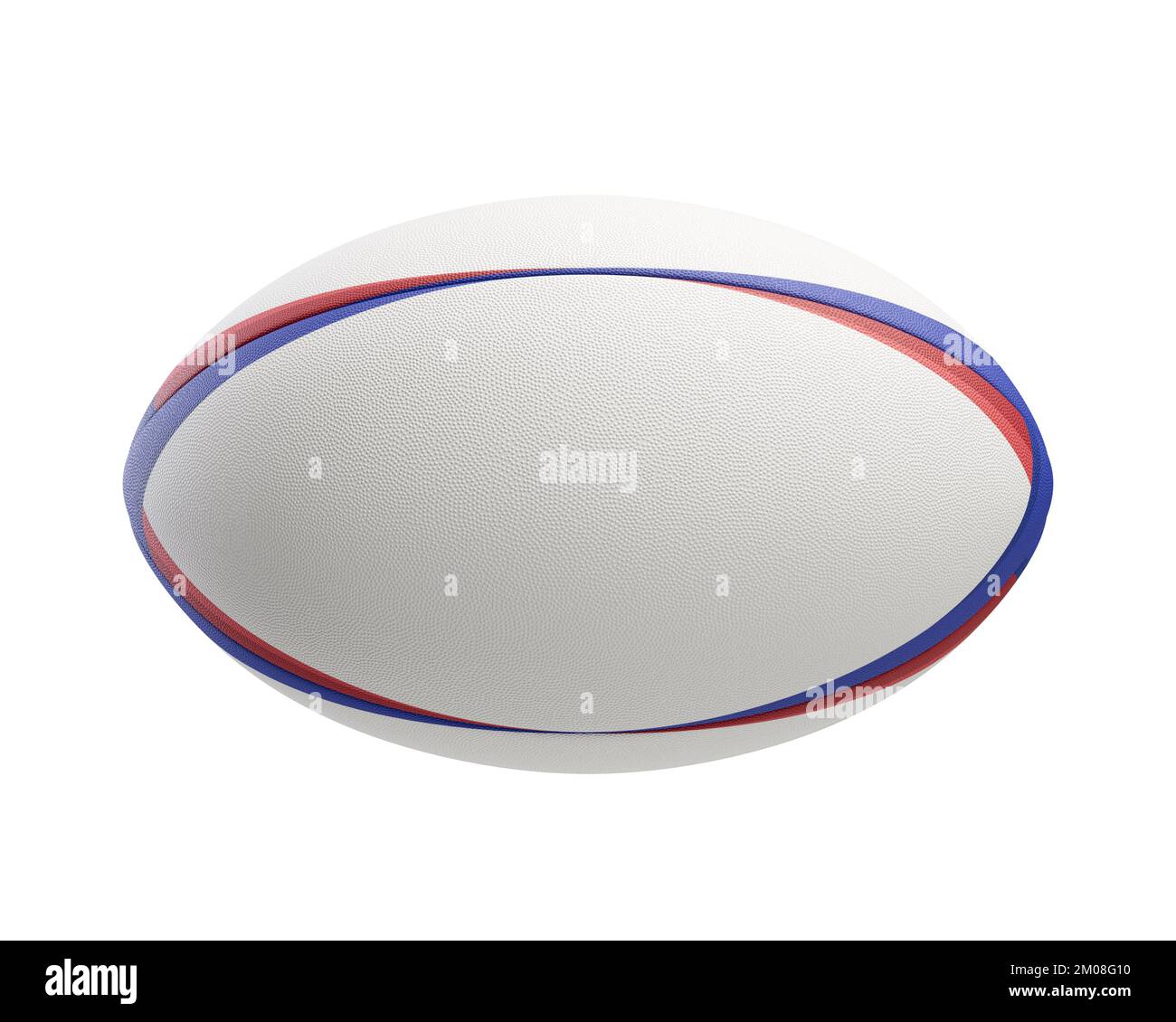 A white textured rugby ball with color design elements on a isolated ...