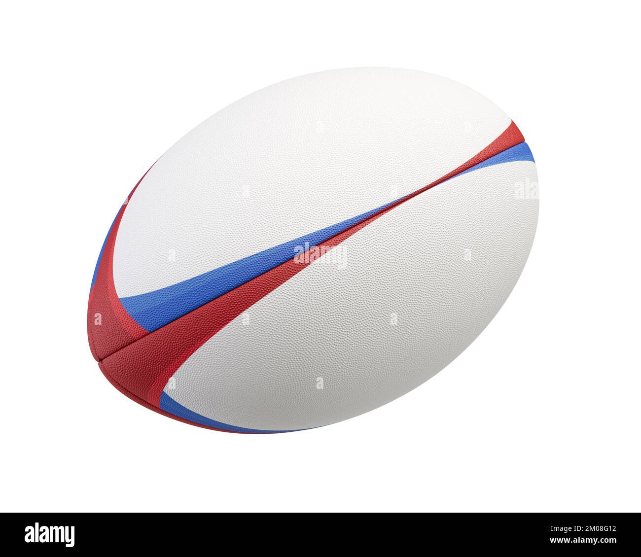 A white textured rugby ball with color design elements on a isolated ...