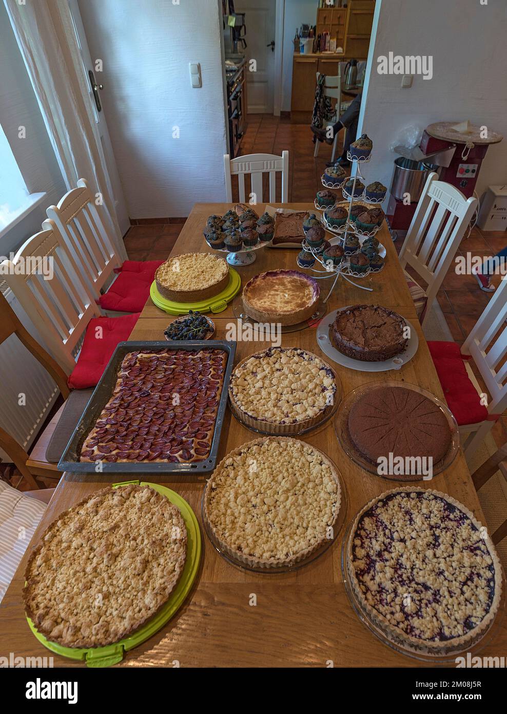 Cake buffet on a dining table, Lower Saxony, Germany, Europe Stock ...