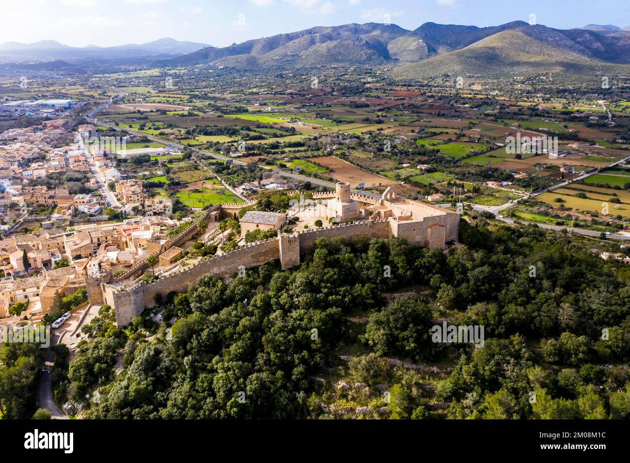 Aerial view, Castell de Capdepera, in the village of Capdepera ...