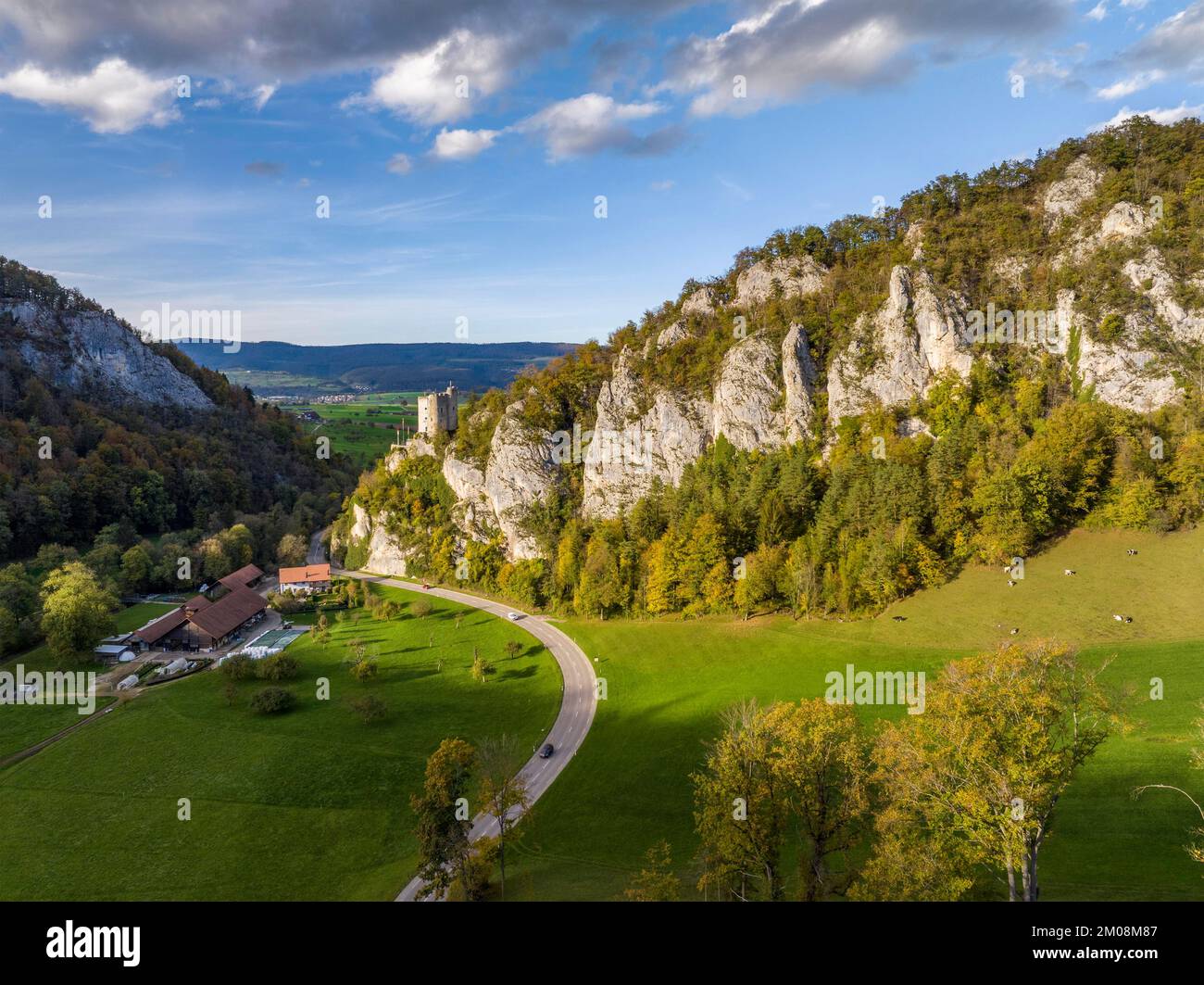 Neu Thierstein castle ruins, aerial view, Büsserach, Solothurn ...