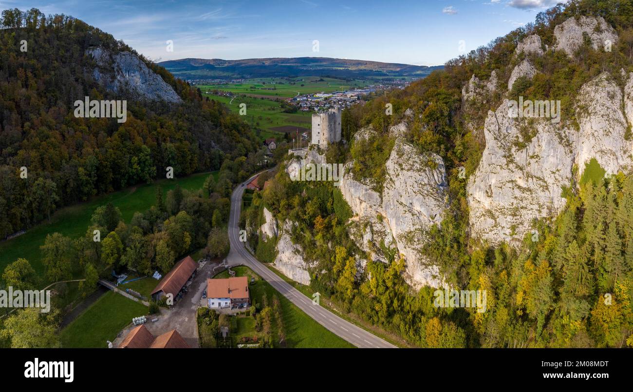 Neu Thierstein castle ruins, aerial view, Büsserach, Solothurn ...