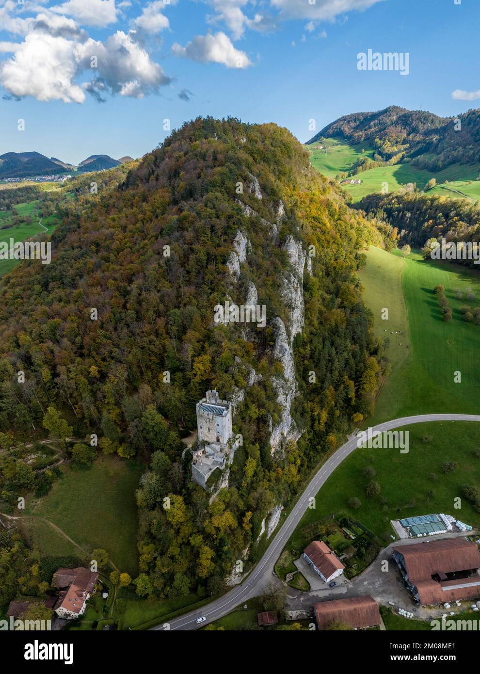 Neu Thierstein castle ruins, aerial view, Büsserach, Solothurn ...