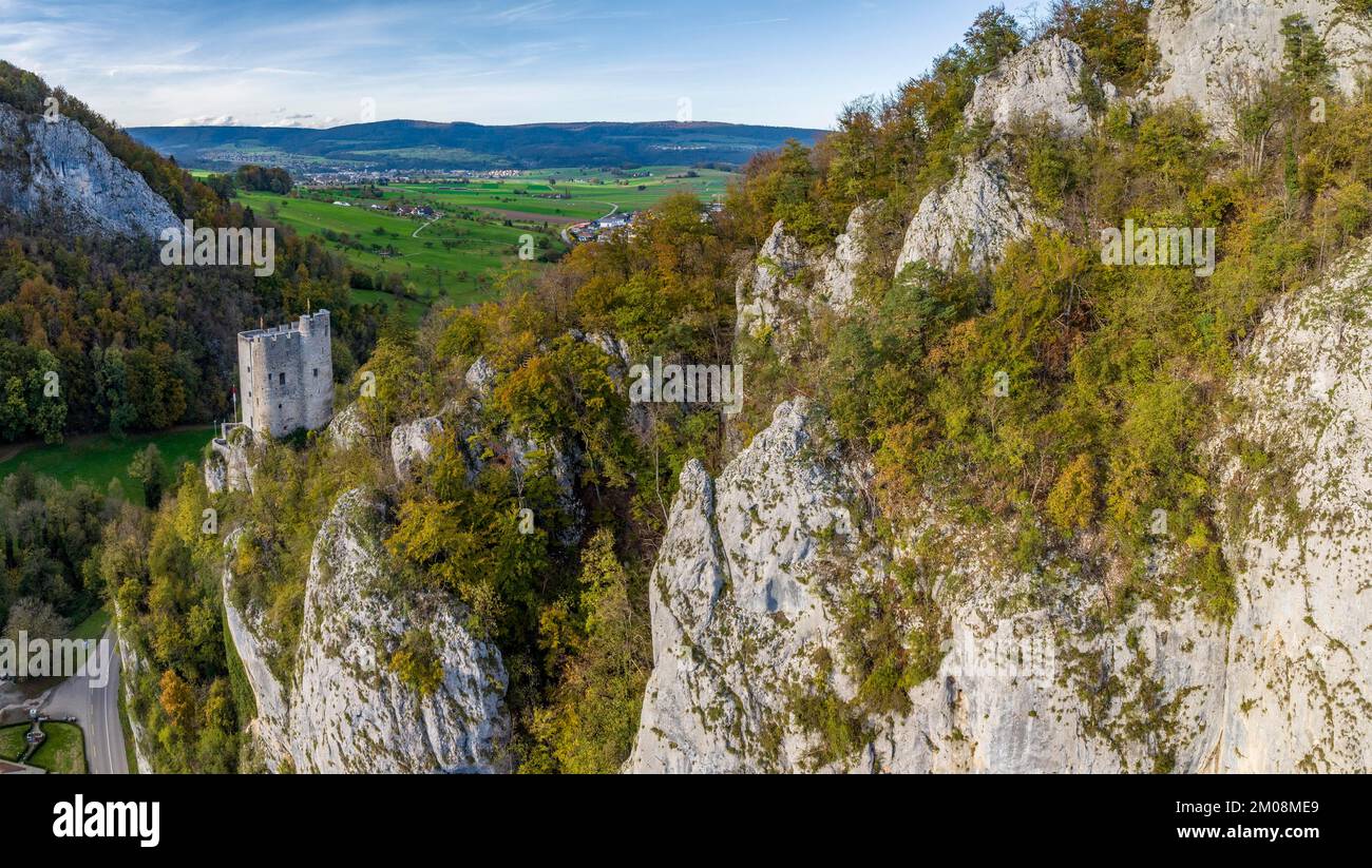 Neu Thierstein castle ruins, aerial view, Büsserach, Solothurn ...