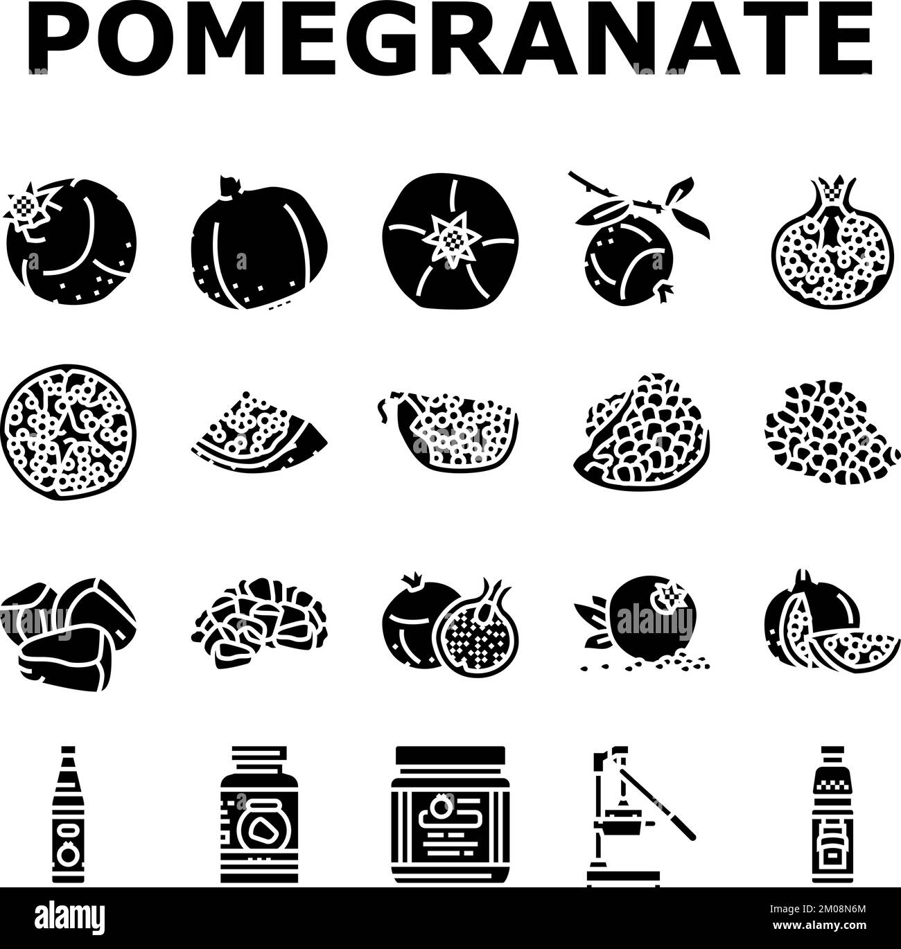pomegranate fruit red food icons set vector Stock Vector Image & Art ...