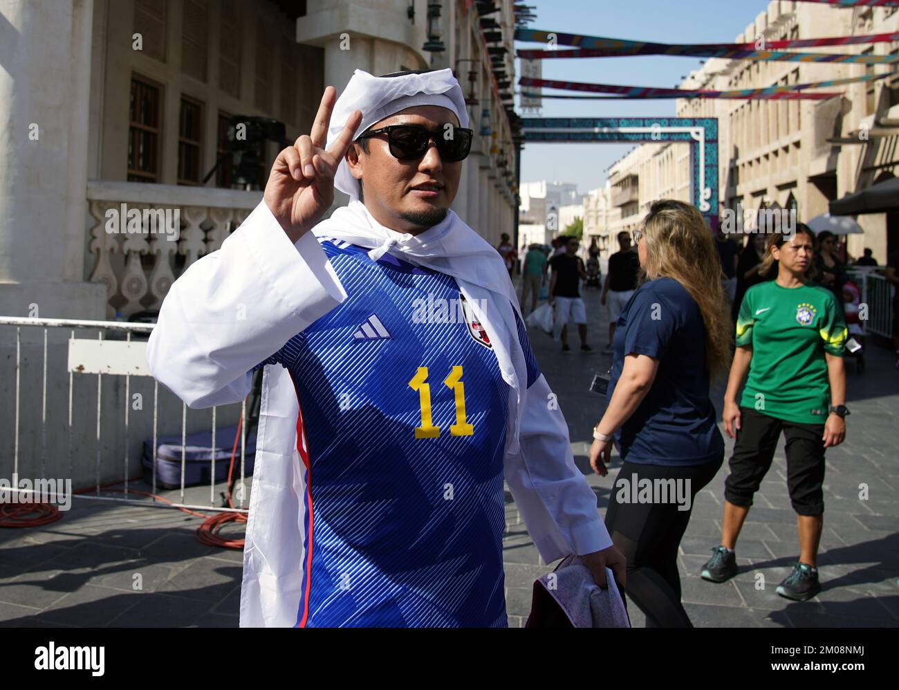 Japan fans in the Souq area of Doha. Picture date: Monday December 5 ...