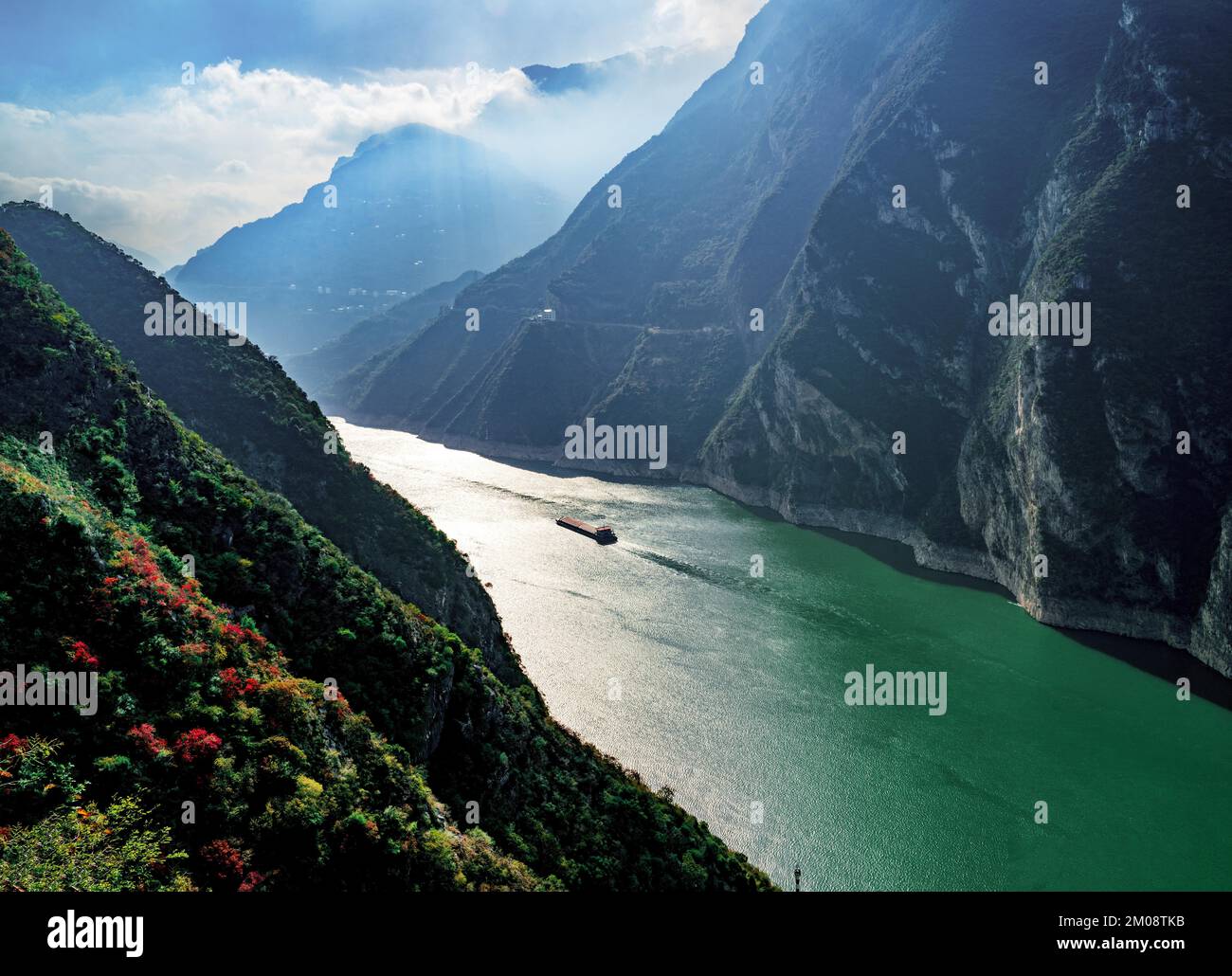 The ship was sailing in the Xiling Gorge, Zigui City, central China's ...