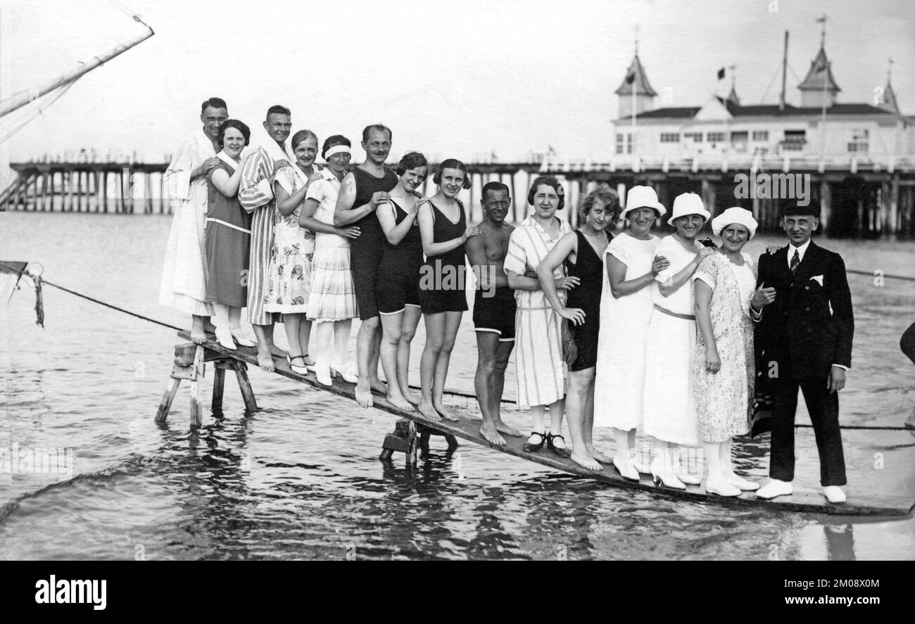 Bathing group on the beach, funny, laughing, summer holidays, holiday ...