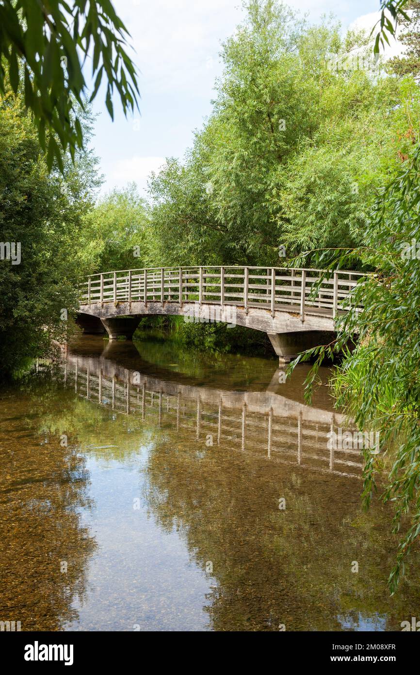 A footbridge over the River Avon in Queen Elizabeth Gardens which leads ...