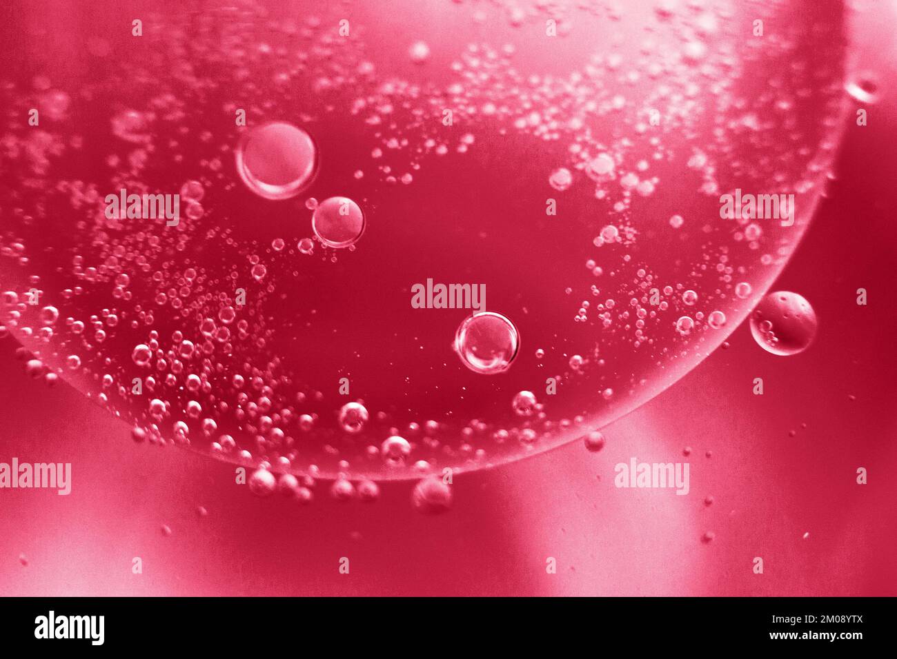 abstract light viva magenta background with oil circles . bubbles of ...