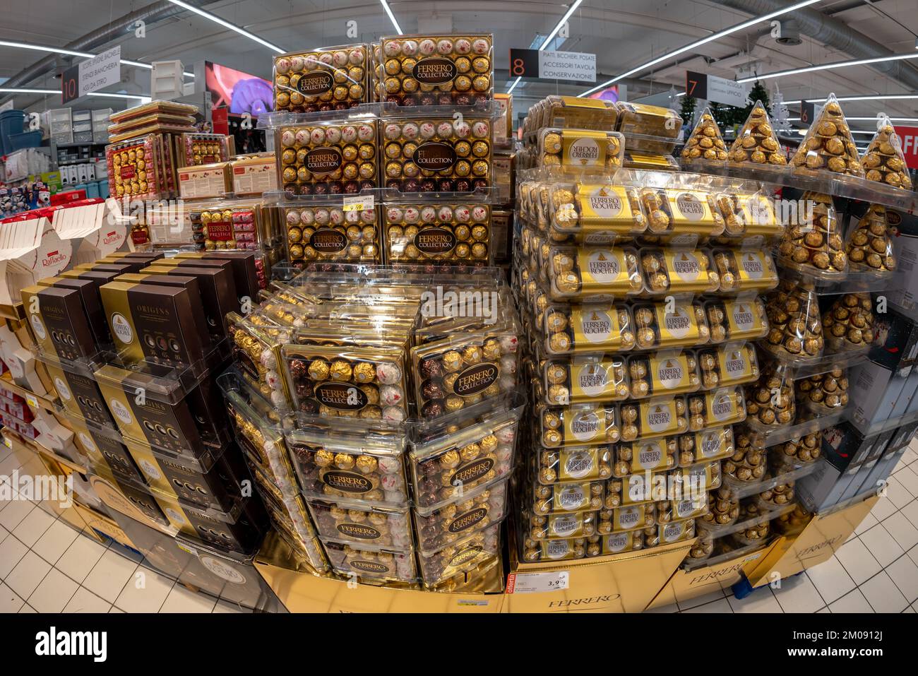 Bra, Cuneo, Italy - November 30, 2022: golden pallets displaying ...