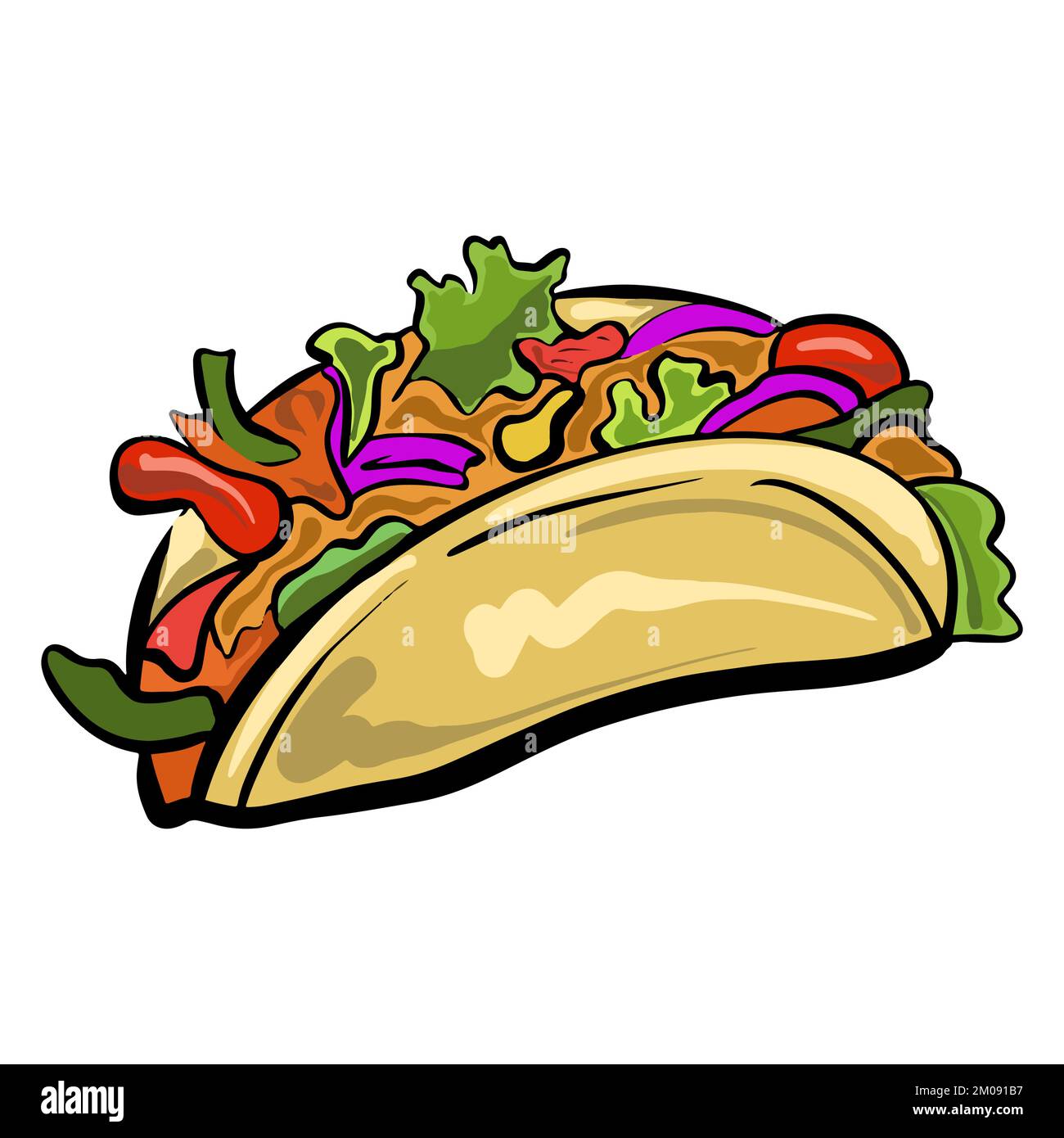 Vector Tacos with meat and vegetable. Traditional mexican fast-food ...