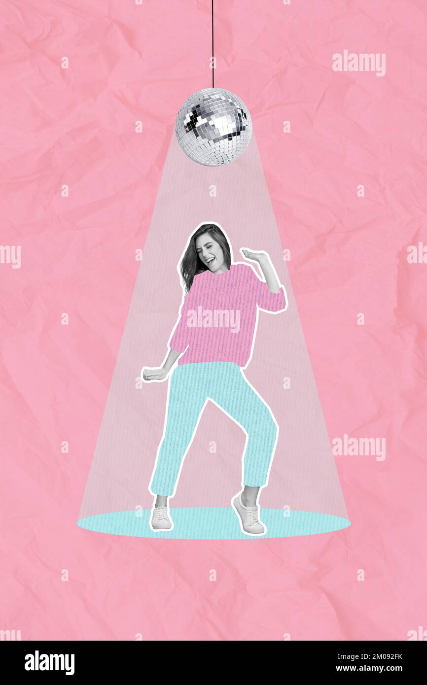 Artwork magazine collage picture of smiling happy lady having fun disco ...