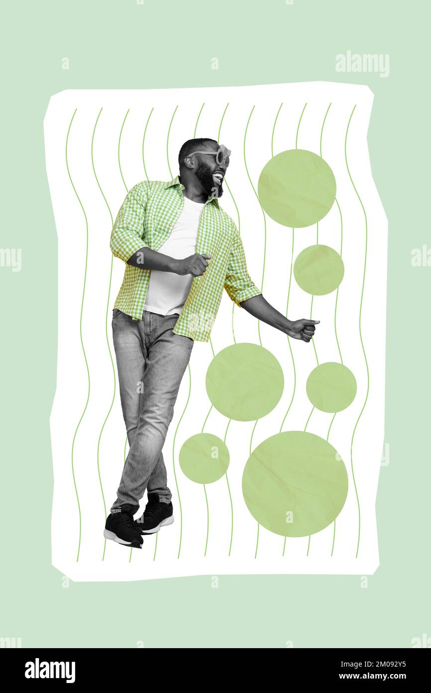 Vertical creative photo collage picture of funny funky cheerful ...