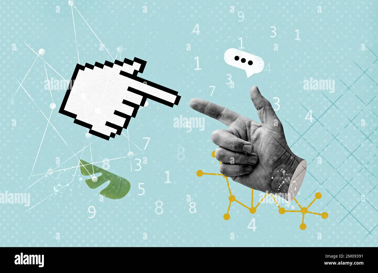 Mouse cursor hand finger pixel and human hand Stock Photo - Alamy