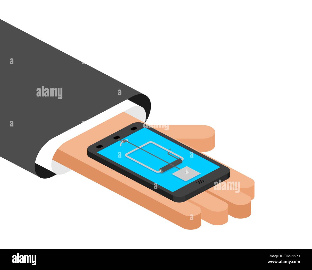 Smartphone trap. Phone mousetrap. Concept modern gadget is a trap Stock ...
