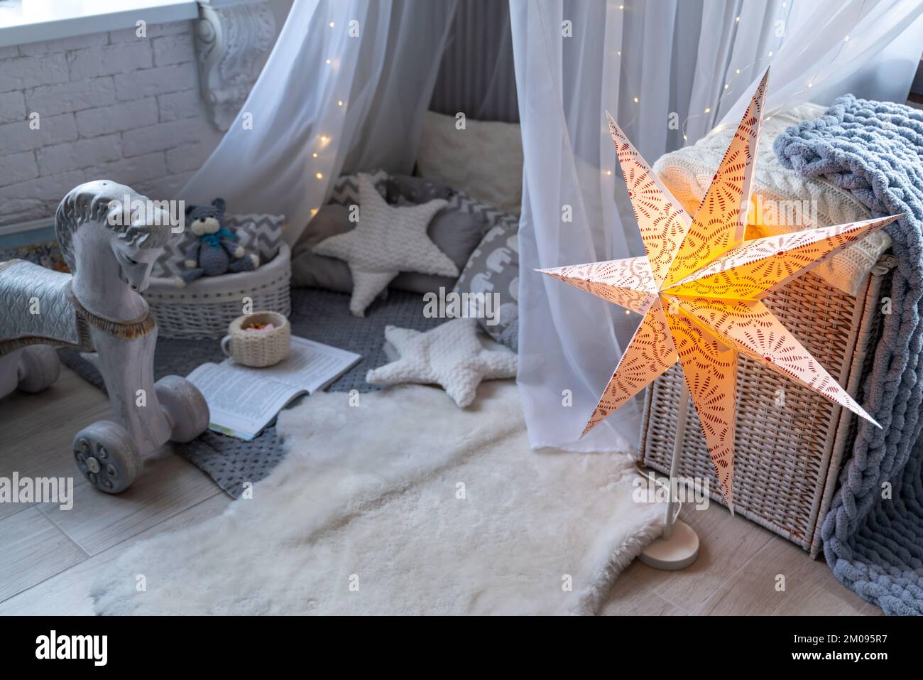 Childen's room corner with a beautifully decorated play tipi tent ...