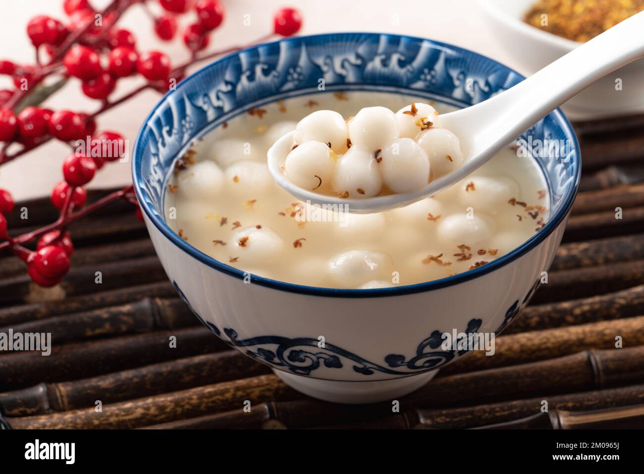 Little white tangyuan (tang yuan, glutinous rice dumpling balls) with ...