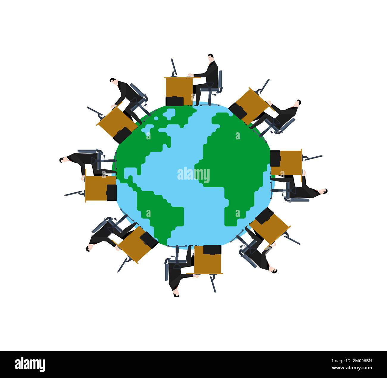 Workers work all over earth. concept of a network of workers around the ...