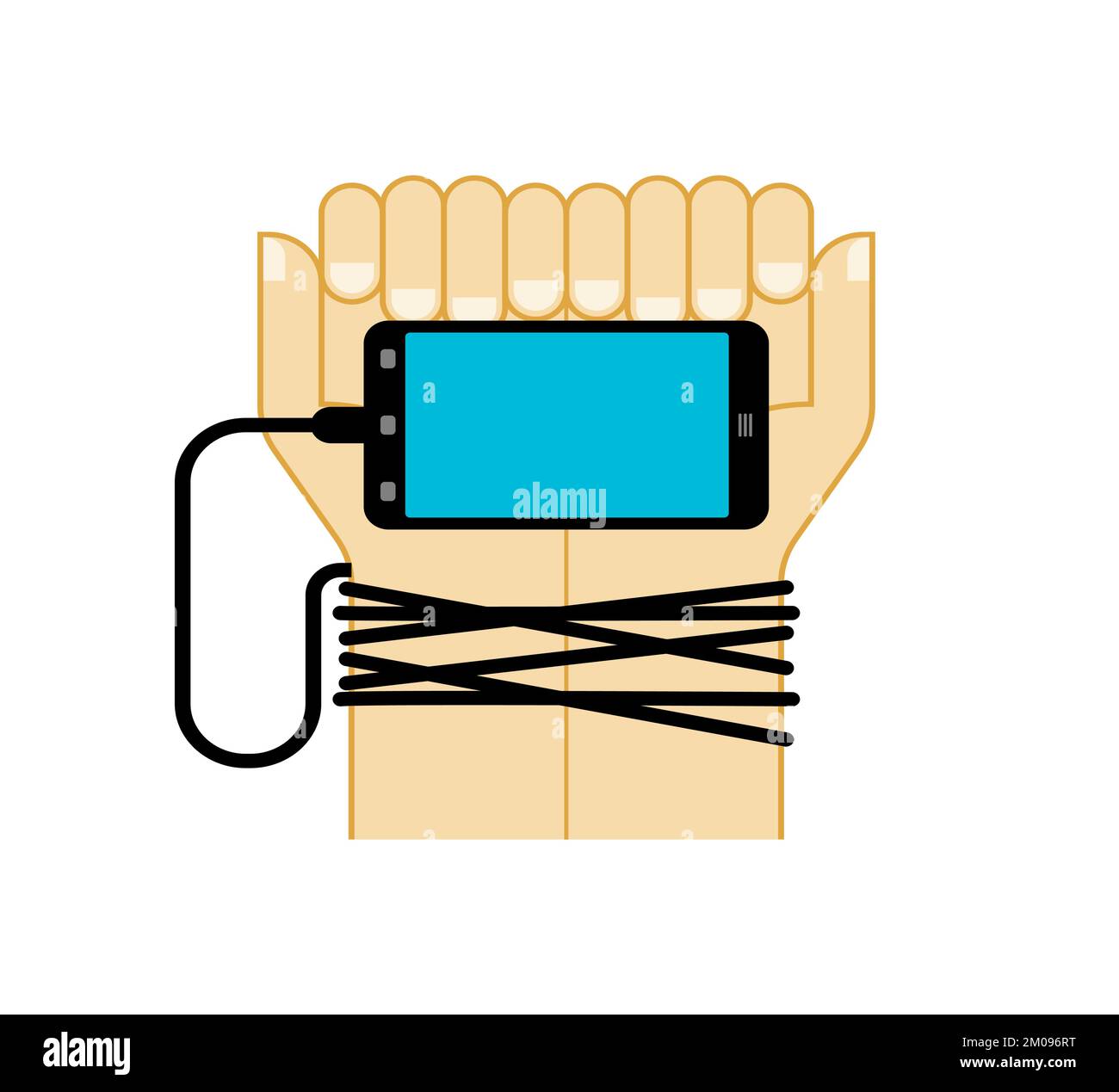 Smartphone ties hands. Concept modern gadget is a trap. phone addiction ...